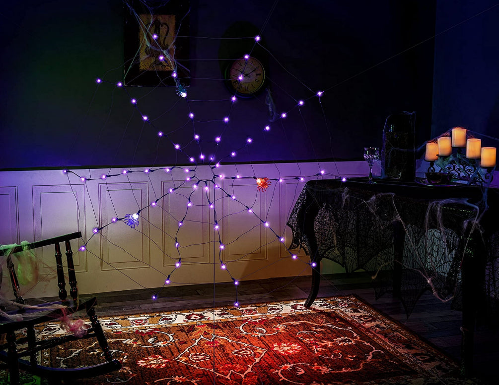 40 inch spider web of lights, purple with 3 spiders LED – Cheap AF Retail